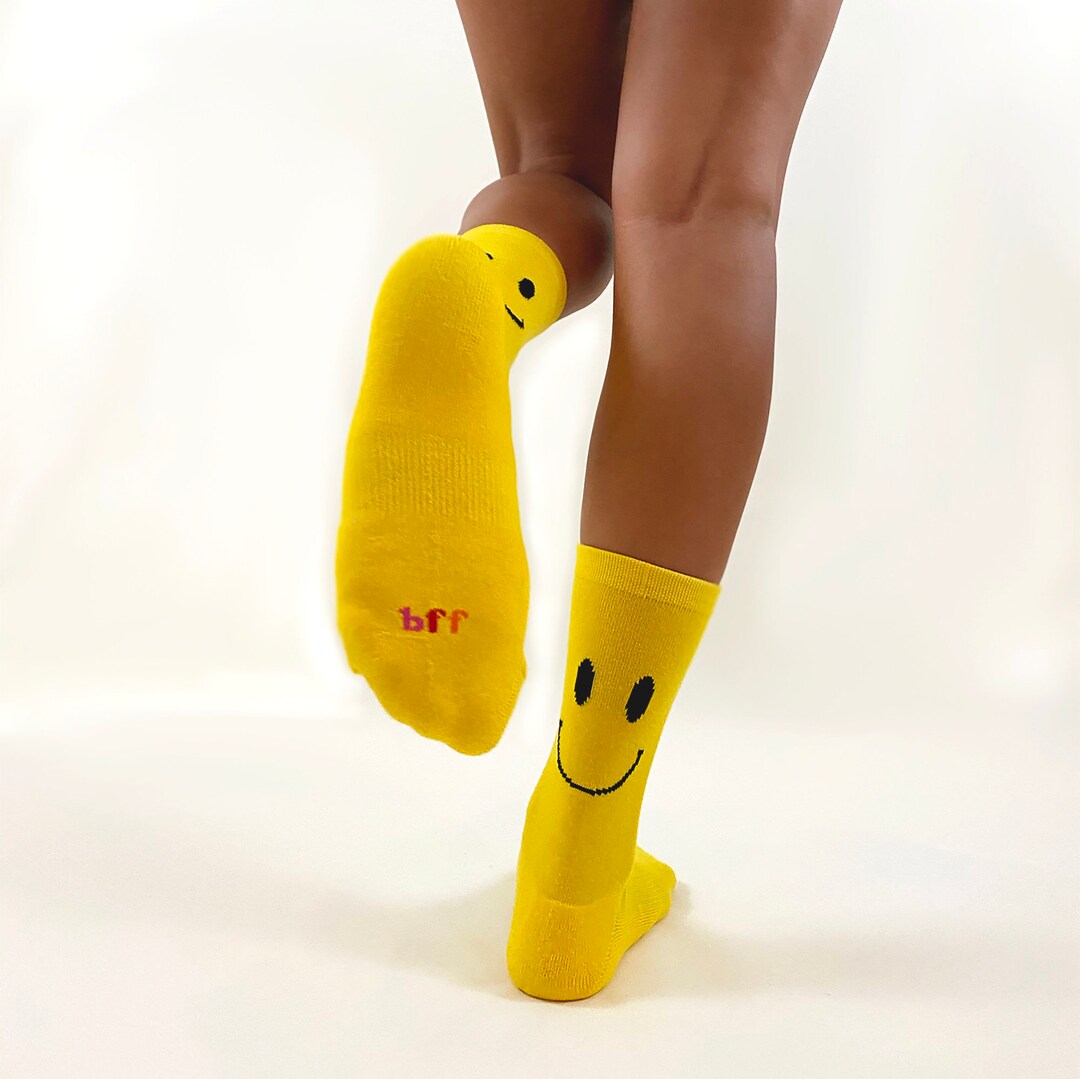 Smiley Face Sock Yellow Sock Women's Crew Socks BFF Gift Idea Cotton ...