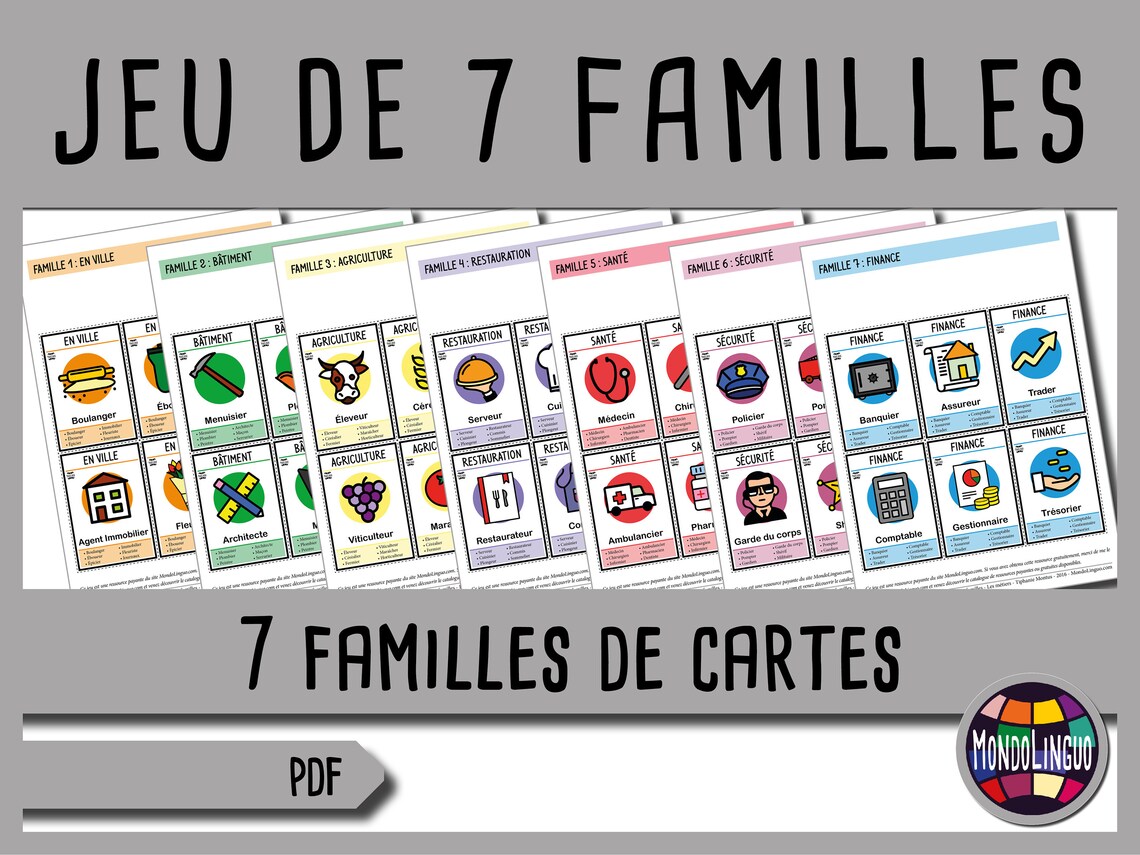 Printable 7 Families Card Game About Jobs French Version | Etsy