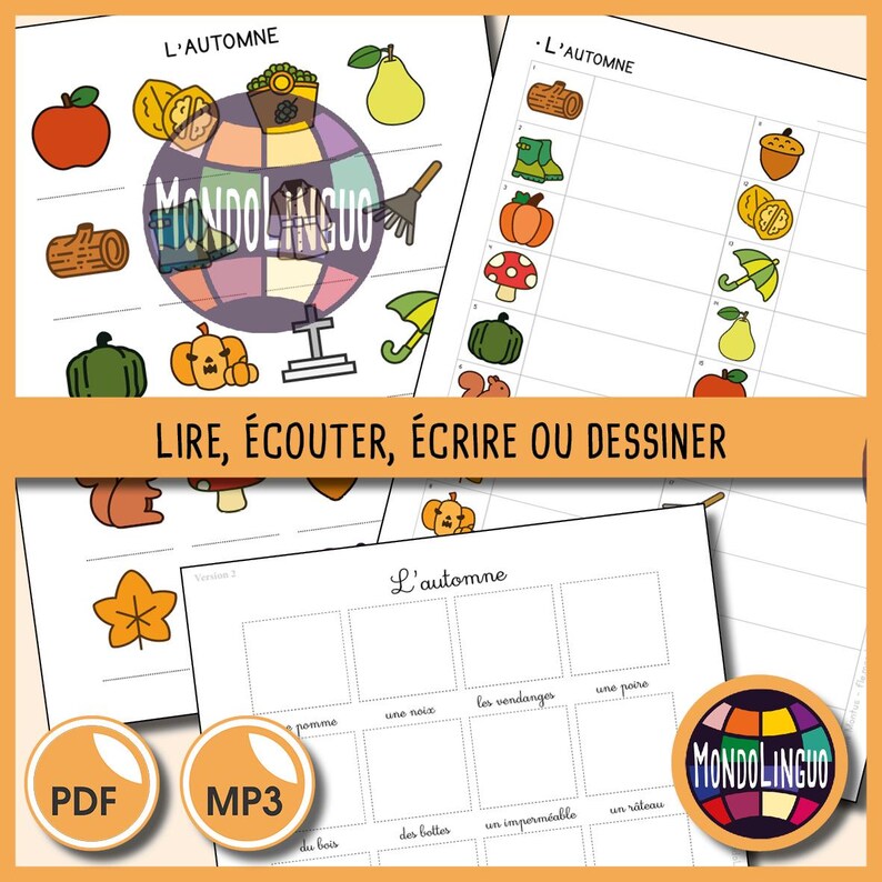 Vocabulary Worksheets - to Print - Word Lists and Picture Cards - Fall ...