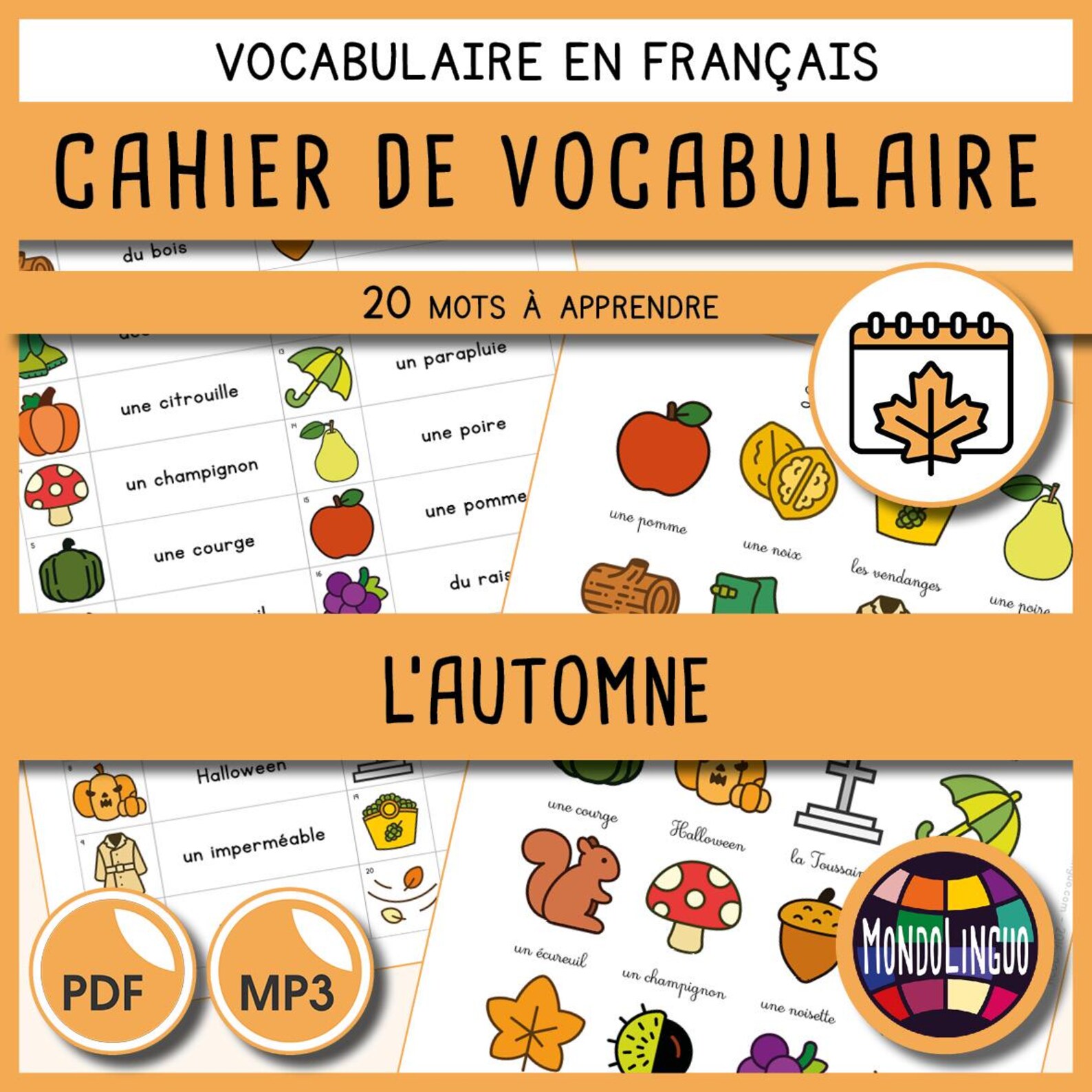 Vocabulary Worksheets - to Print - Word Lists and Picture Cards - Fall ...