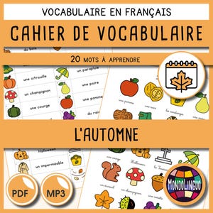 Vocabulary Worksheets to Print Word Lists and Picture Cards Fall French ...