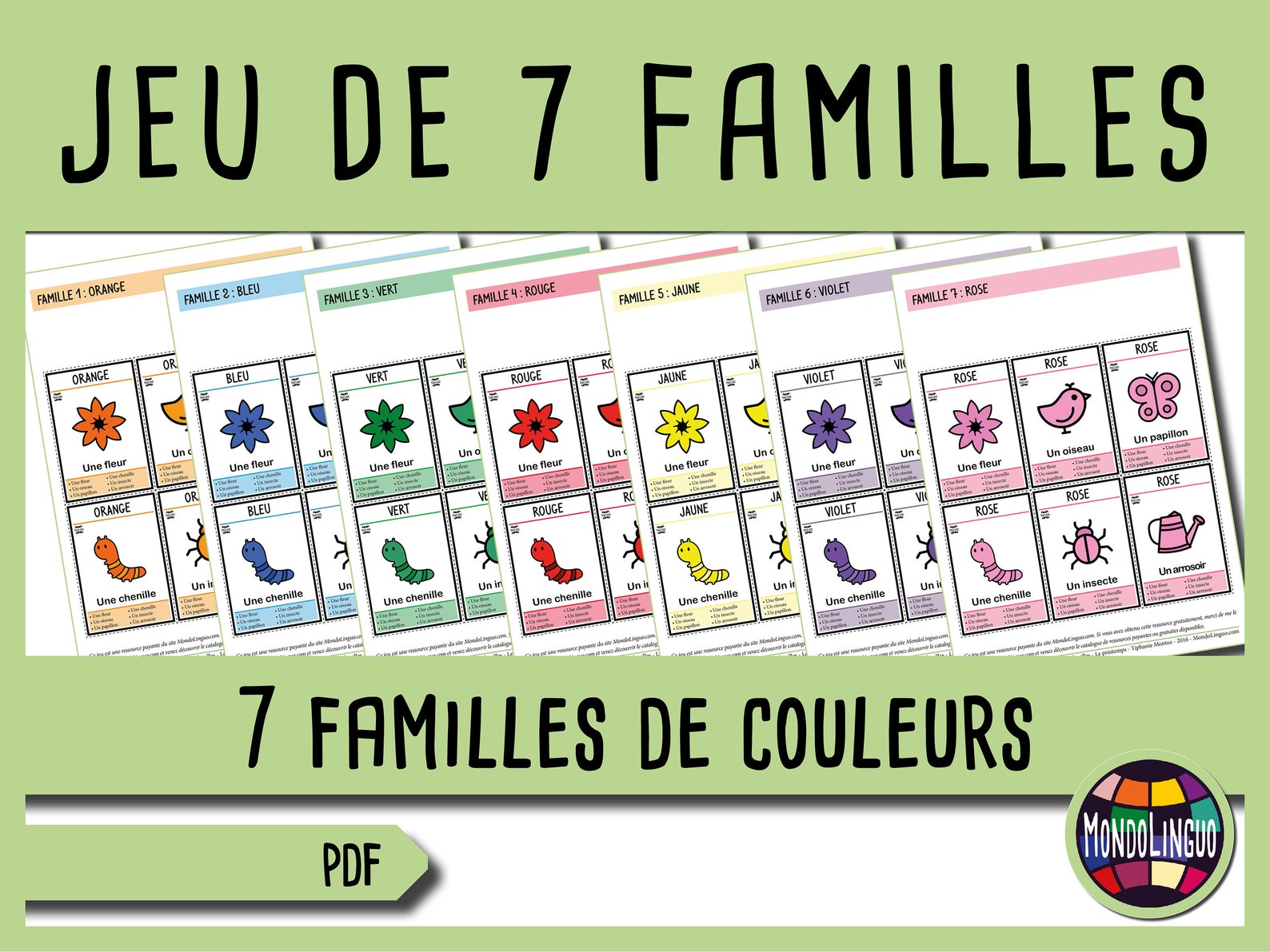 7 familias sobre la primavera y los colores Juego imprimible Versión ...