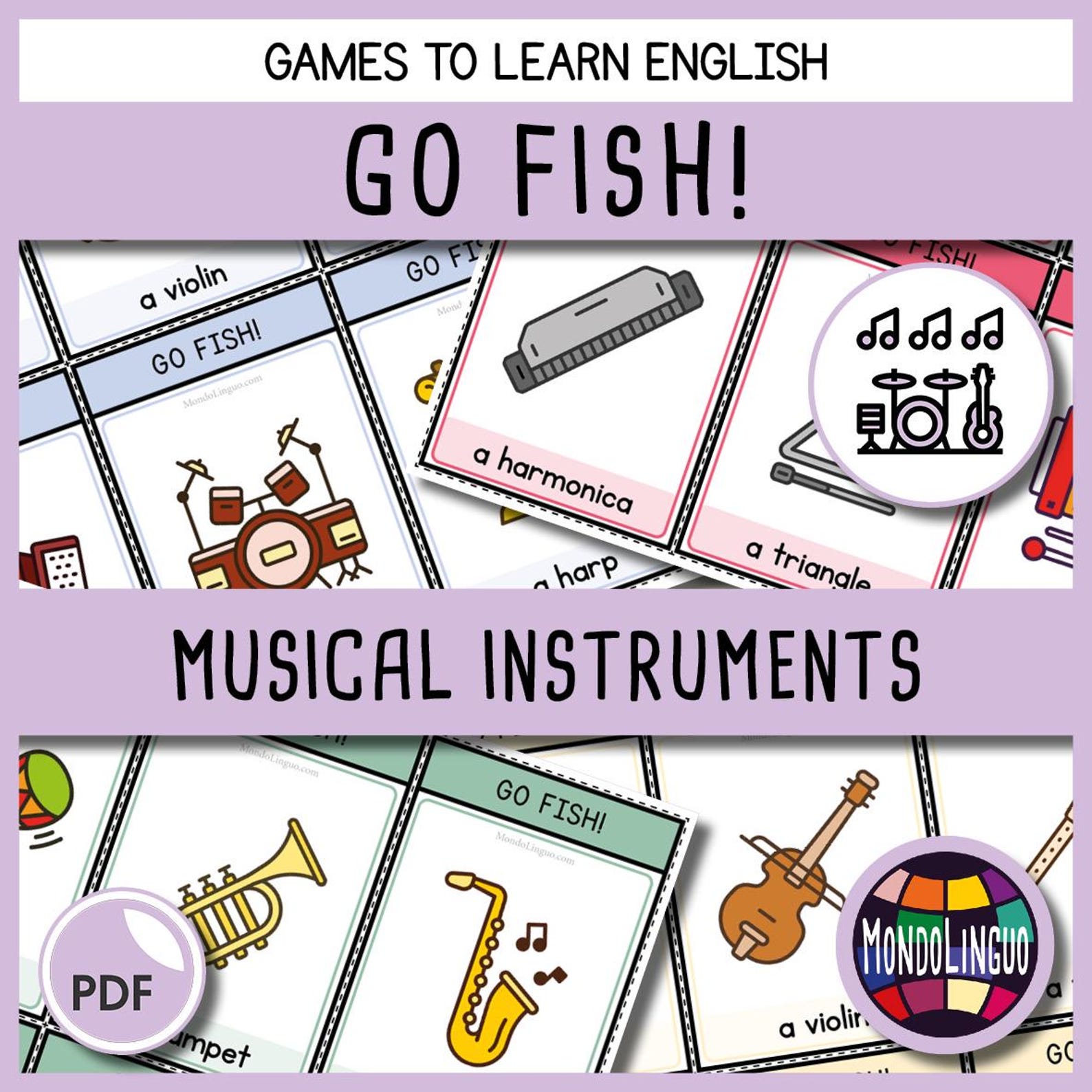 Printable Card Game About Musical Instruments - Go Fish! - English ...