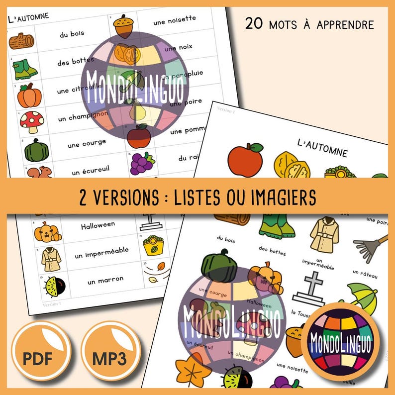 Vocabulary Worksheets - to Print - Word Lists and Picture Cards - Fall ...