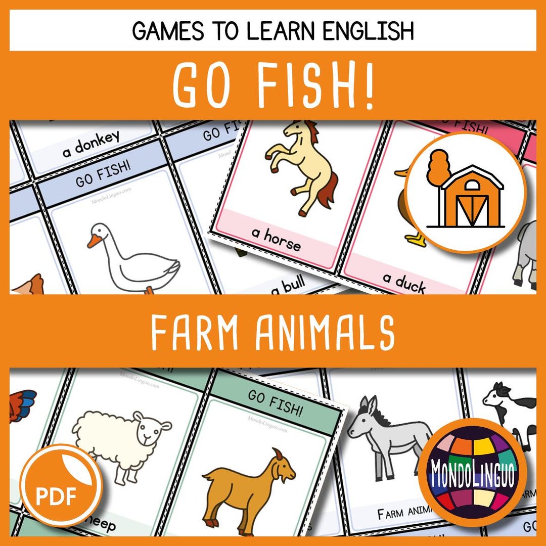 Printable Card Game About Farm Animals - Go Fish! - English Version - Etsy