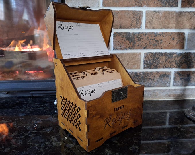 Personalized Family Recipe Box Custom Wooden Recipe Card Organizer With ...