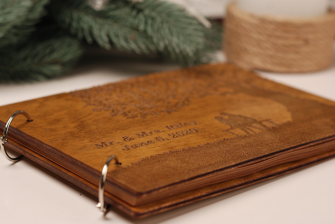 Wood Album Rustic Photo Album Engrave Photoalbum Wooden Photo Album ...
