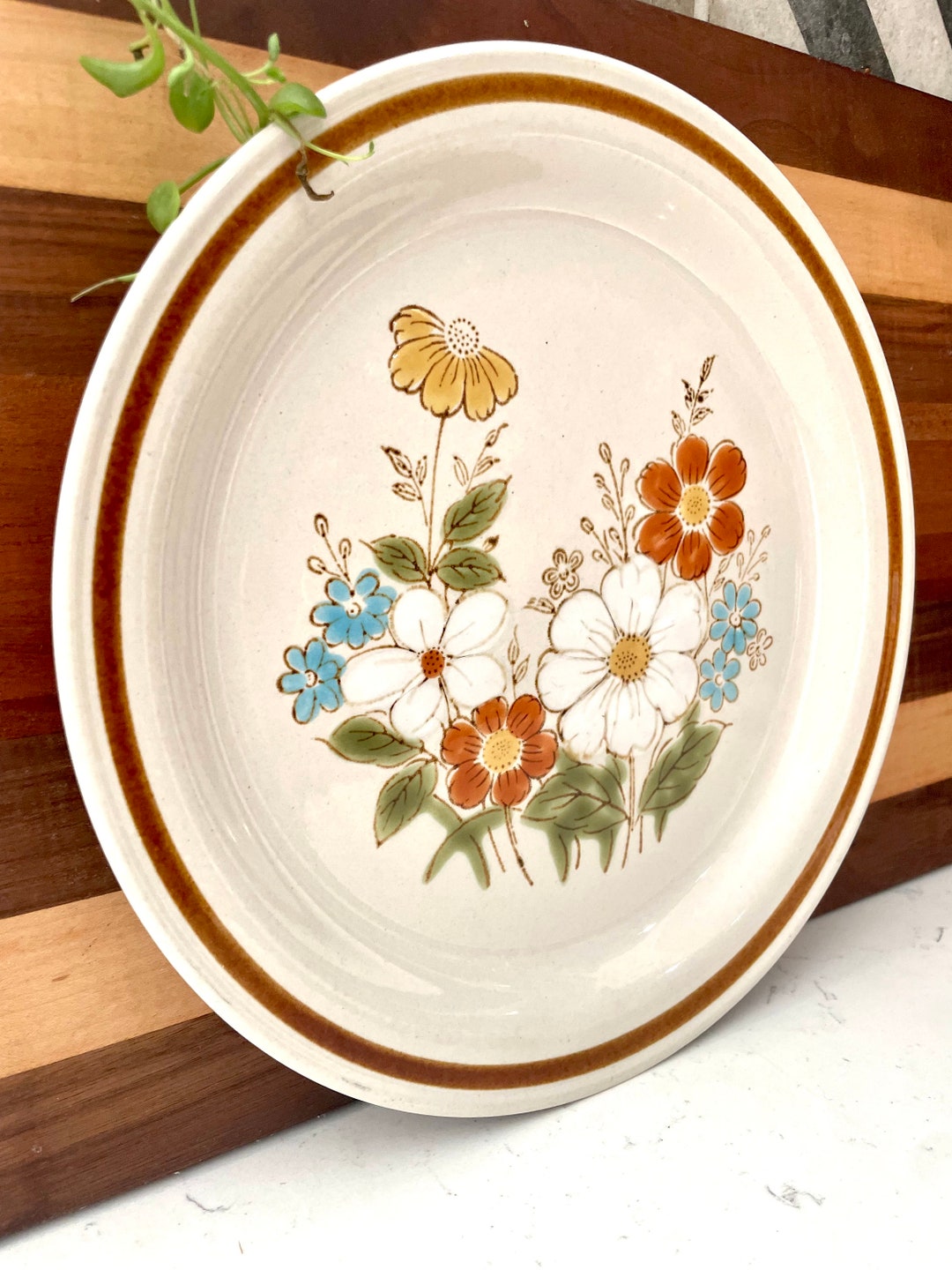 SET OF 4 Vintage Highland Blue Florals Collection Stoneware Dinner ...