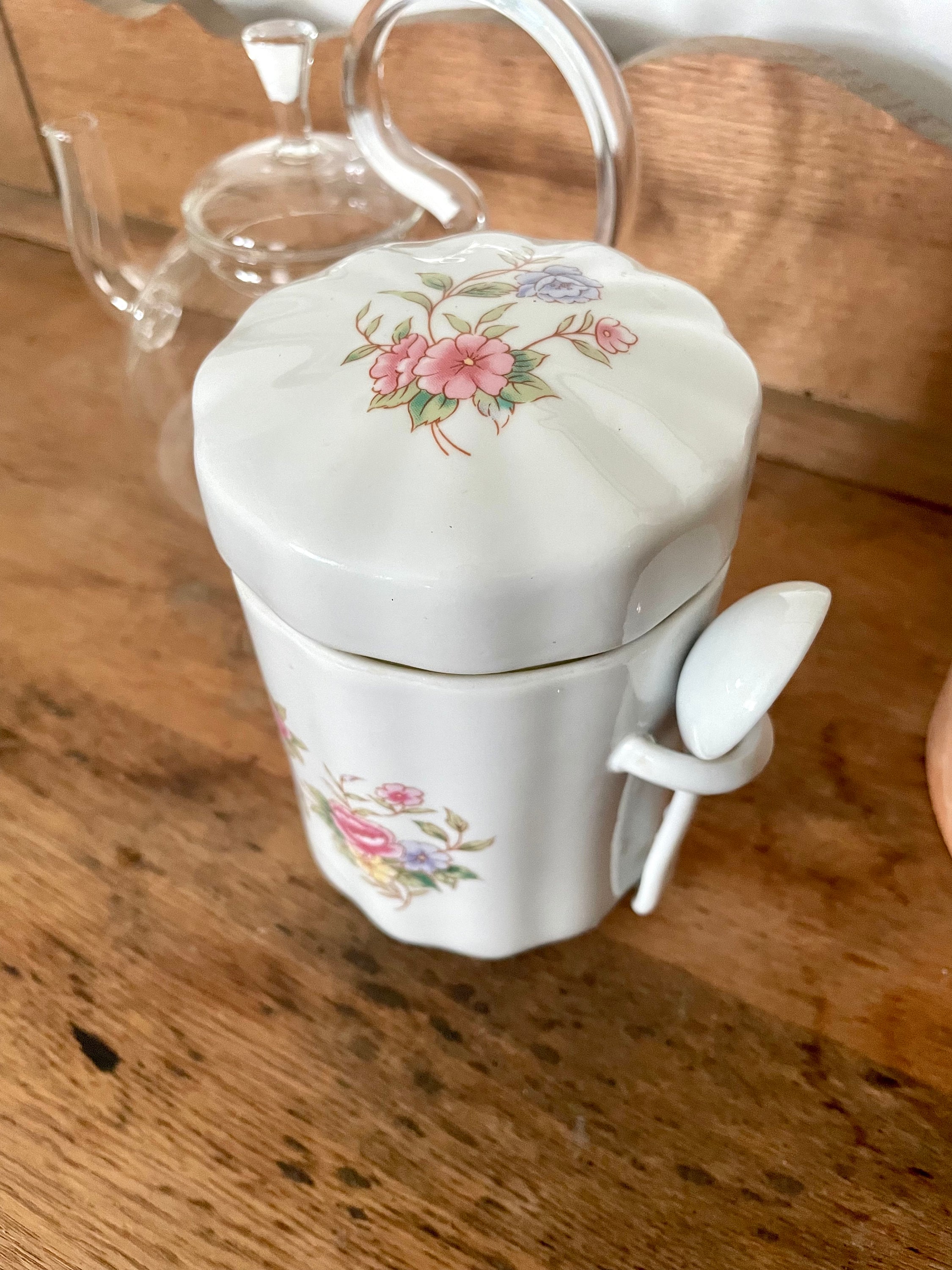 Vintage 1988 FTDA Porcelain Pink and Purple Floral Canister With ...