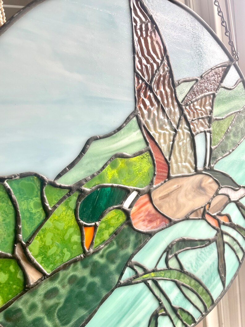 Vintage Large Hanging Stained Glass Flying Mallard Duck - Etsy