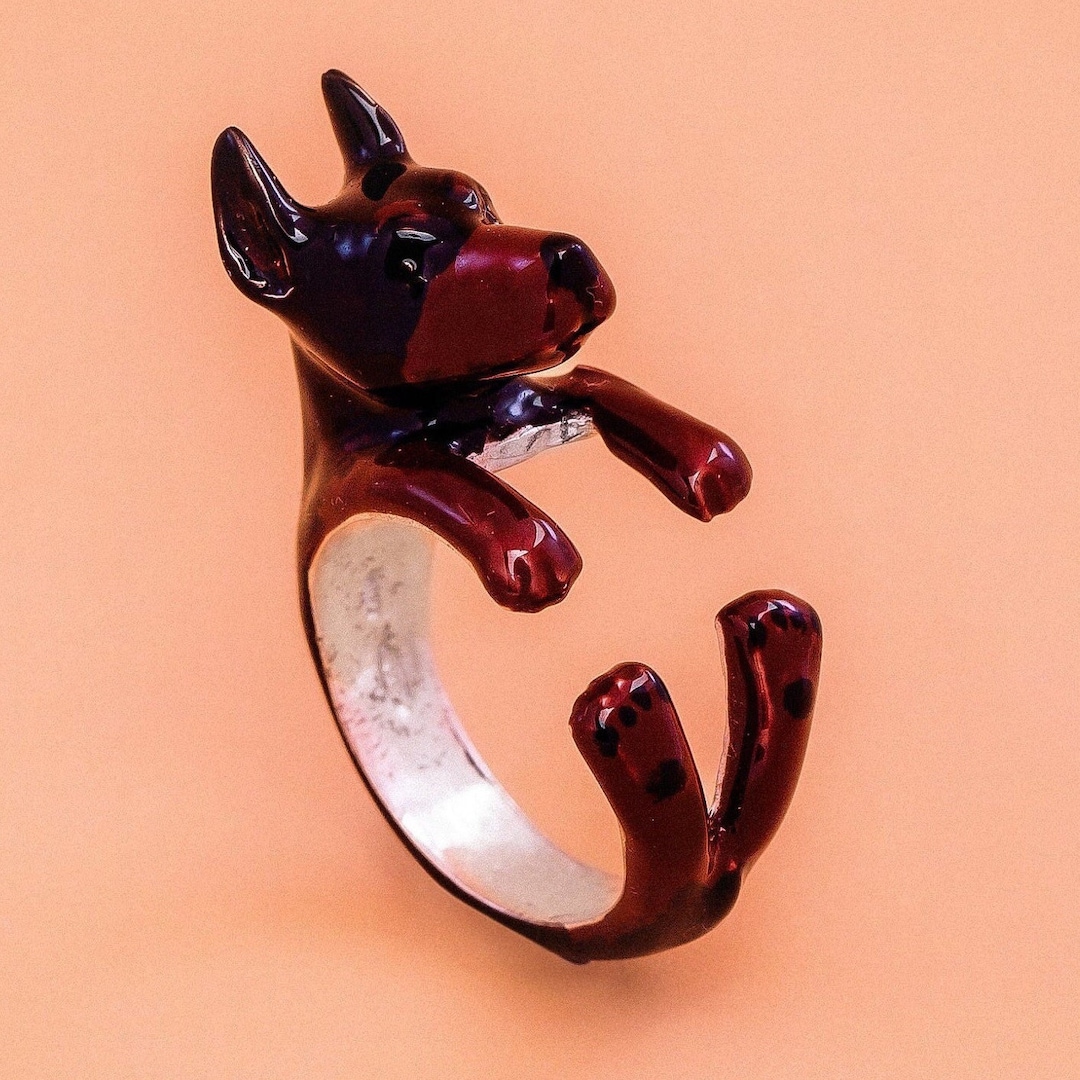 Dobermann Silver 925 Dog Ring Silver Enamel Jewelry Dog Lover Dog Lover ...