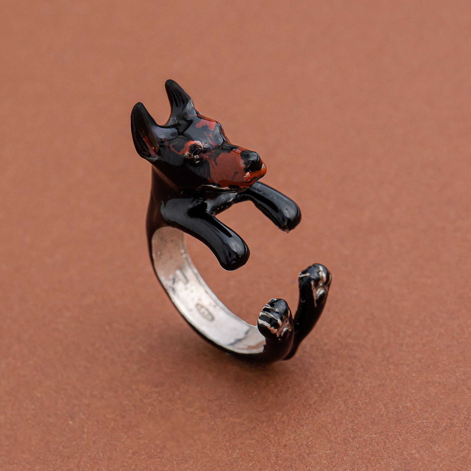 Dobermann Silver 925 Dog Ring Silver Enamel Jewelry Dog - Etsy UK