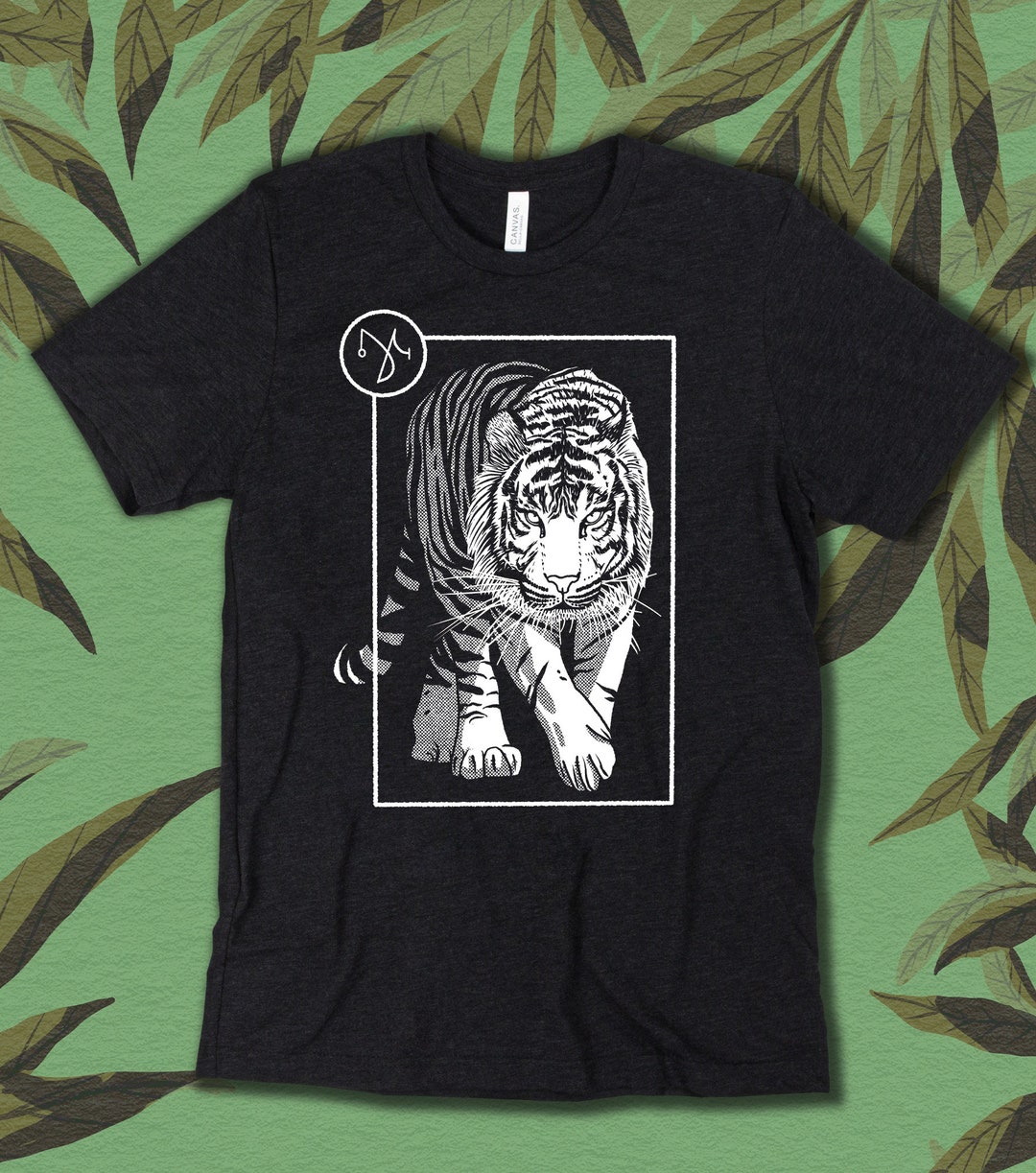 Tiger T-shirt - Black and White Dark Goth Witchy Halftone Graphic Tee ...