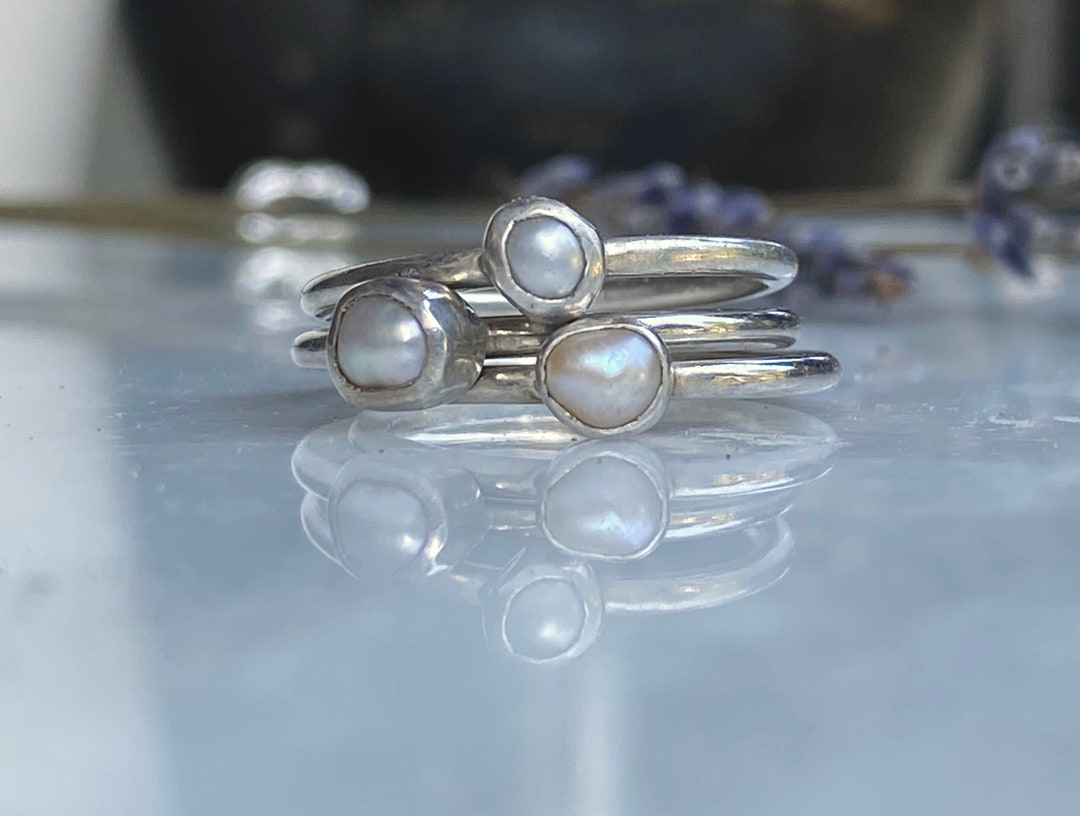 Tiny Pearl Stacking Rings | Sterling Silver Pearl Rings | Silver ...