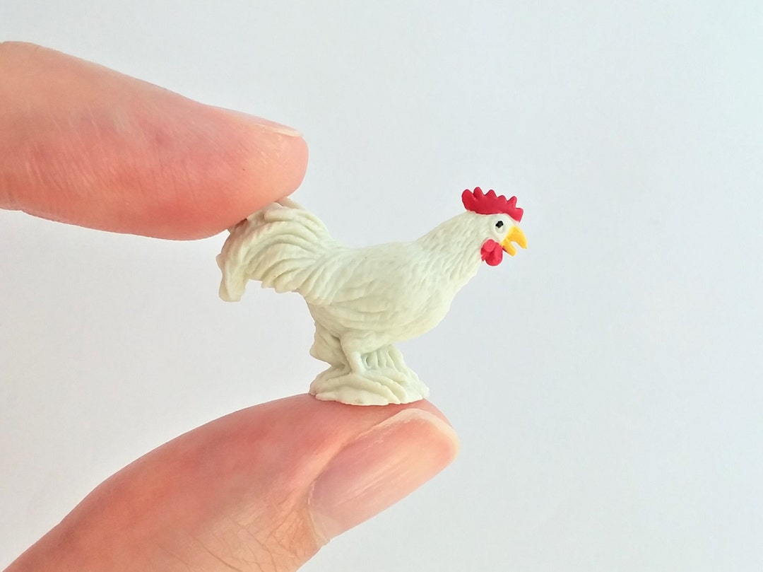Tiny Rooster Figurine - Soft Plastic Chicken for Fairy Garden, Diorama ...