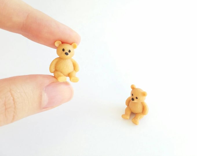 Tiny Teddy Bear Figurine Soft Plastic Stuffed Animal for | Etsy