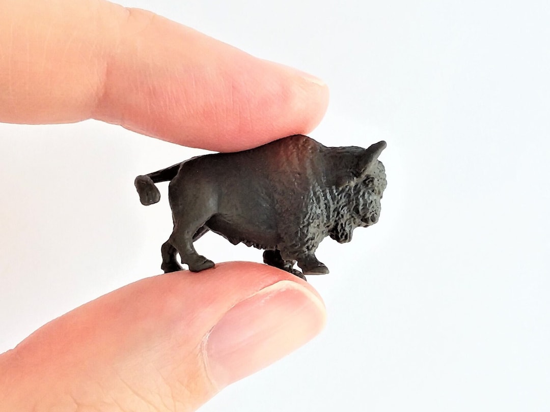 Tiny Bison Figurine - Soft Plastic Animal for Fairy Garden, Diorama, or ...