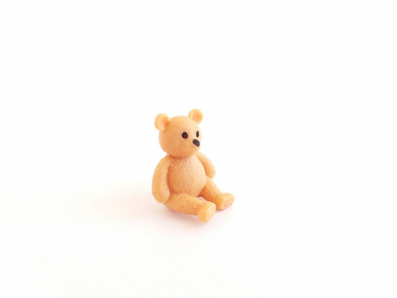 Tiny Teddy Bear Figurine - Soft Plastic Stuffed Animal for Diorama or ...