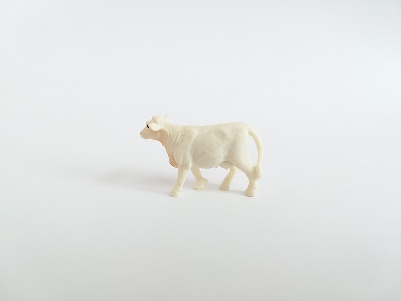 Tiny White Cow Figurine - Soft Plastic Animal for Fairy Garden, Diorama ...