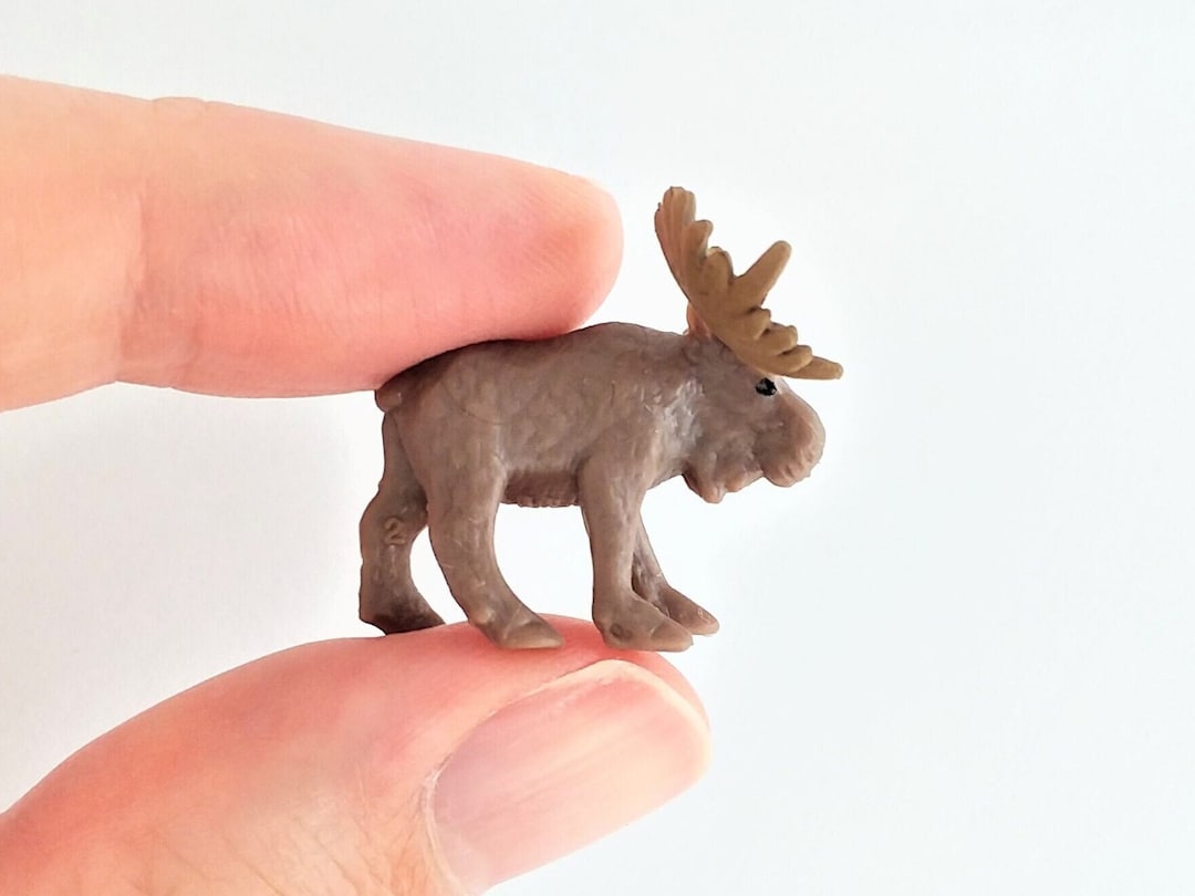 Tiny Moose Figurine - Soft Plastic Elk for Fairy Garden, Diorama, or ...