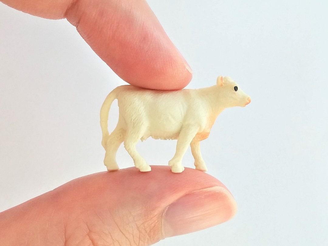 Tiny White Cow Figurine - Soft Plastic Animal for Fairy Garden, Diorama ...