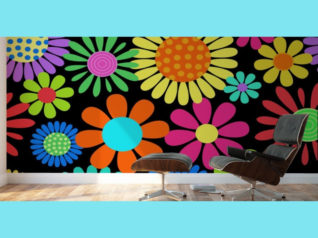 Funky Wallpaper Mural Headboard Wall Decal 70s Floral - Etsy