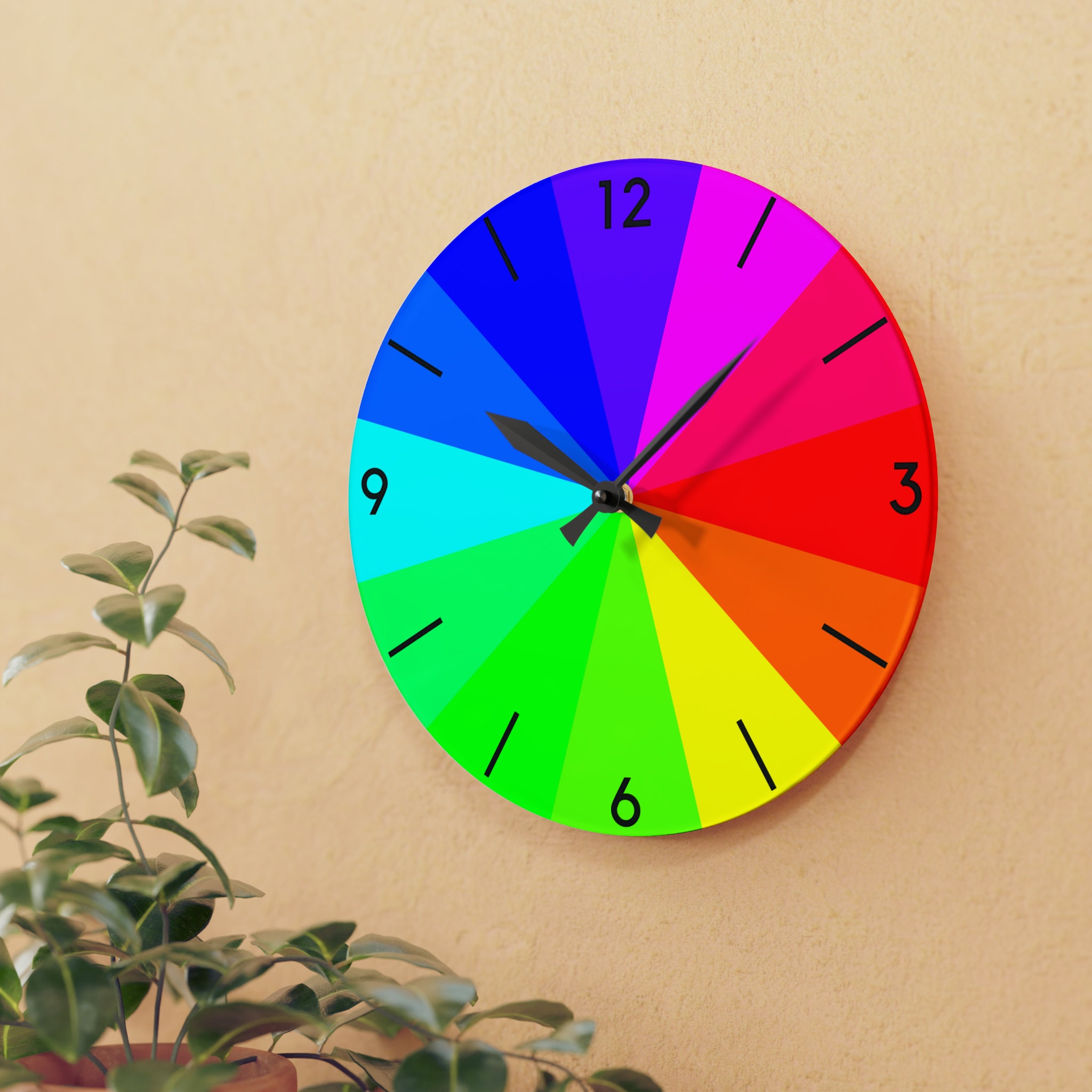 Rainbow Color Wheel Clock Large Wall Clock Unique Classroom - Etsy