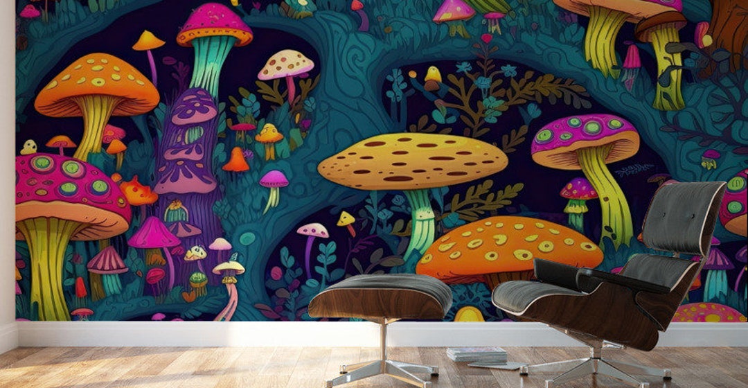 Whimsical Funky Wallpaper Mural Retro 70s Peel and Stick - Etsy