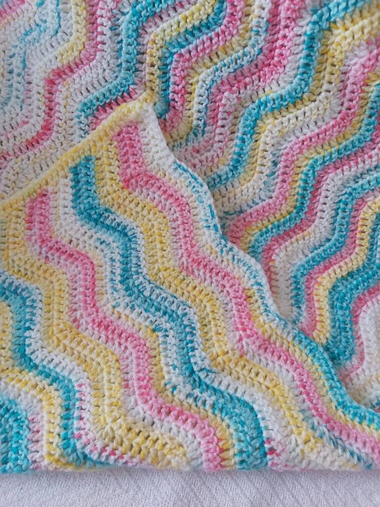 Baby Blanket. Crochet Multi colour. Soft gentle ripple | Etsy