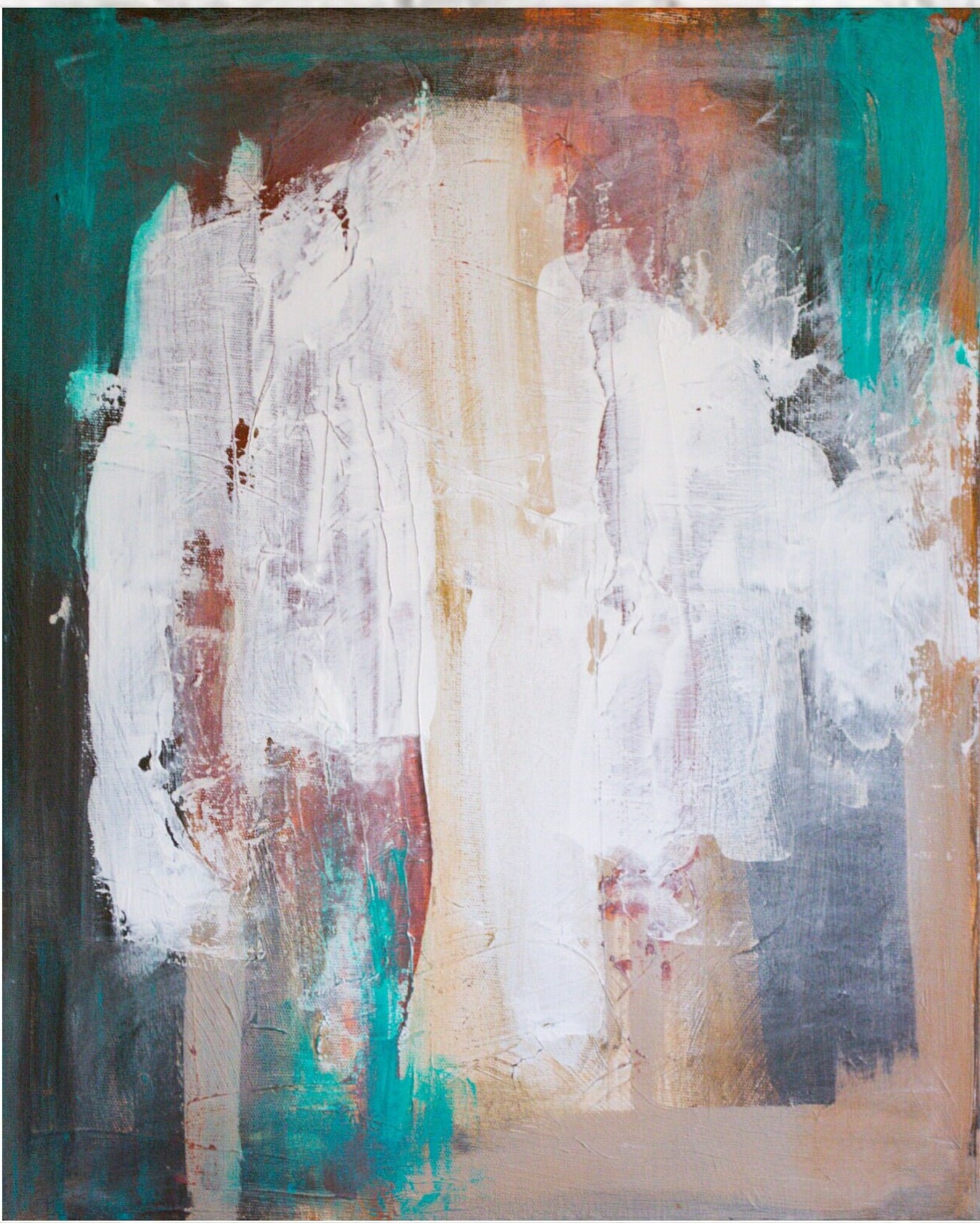 Abstract Rust Teal White Original Painting Contemporary Expressionist ...