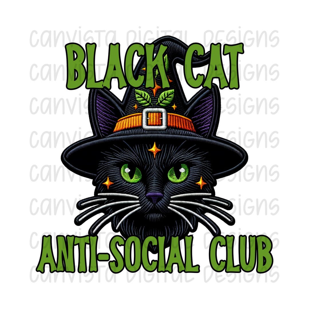 Black Cat Anti-social Club PNG File - Commercial Use Print File ...