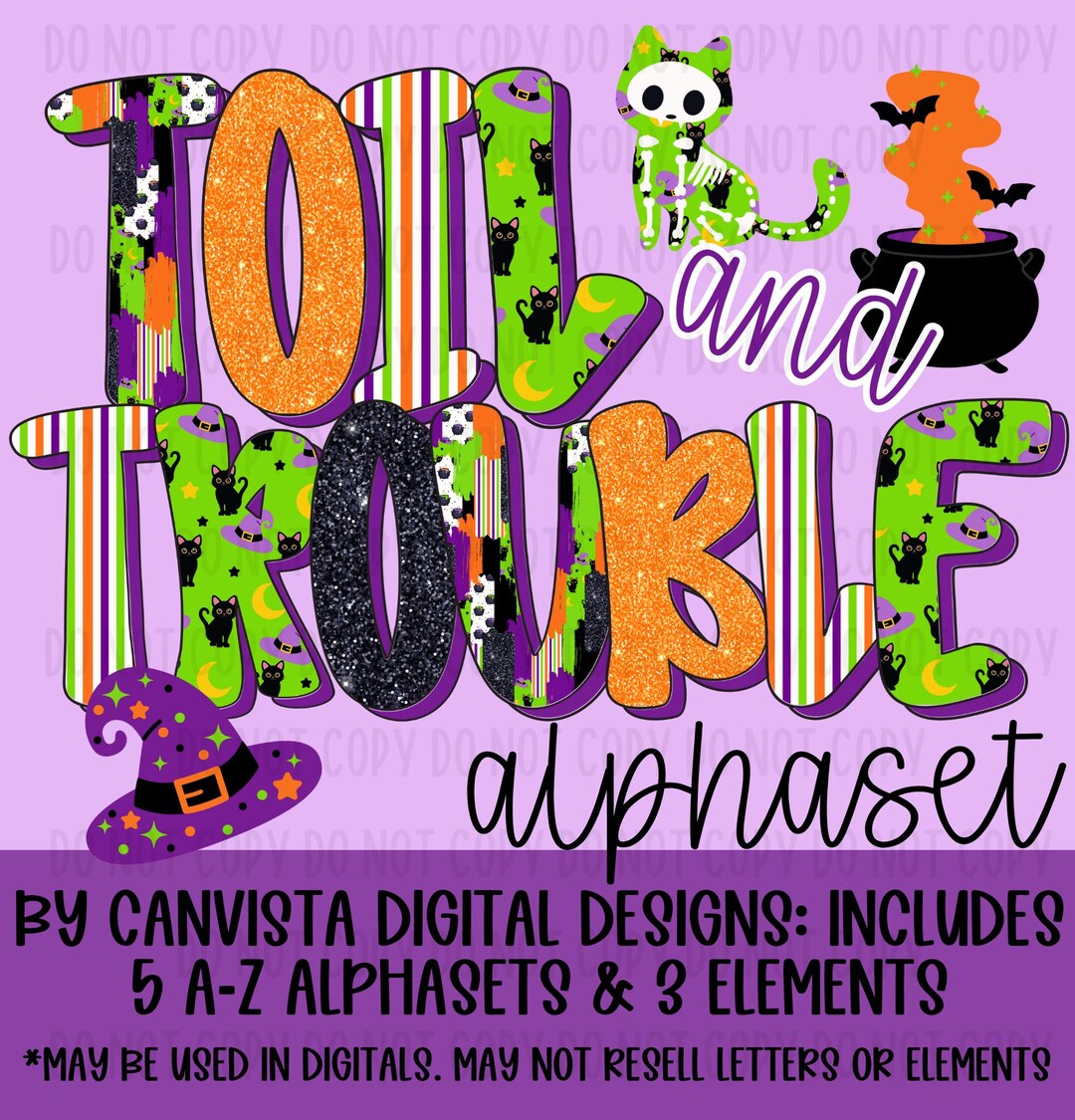 Toil & Trouble Alphaset - 5 A-Z Alphabet Sets - Halloween Three Sister ...