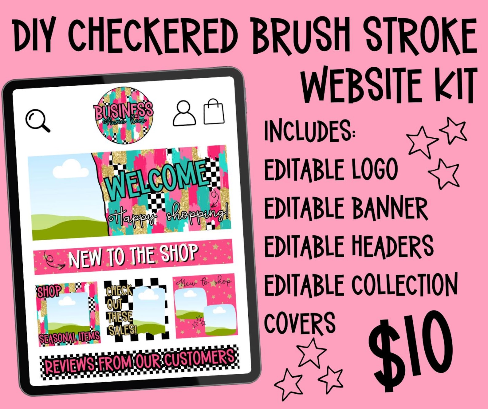 Checkered Themed Website Kit - DIY Website Facelift - Editable Canva ...