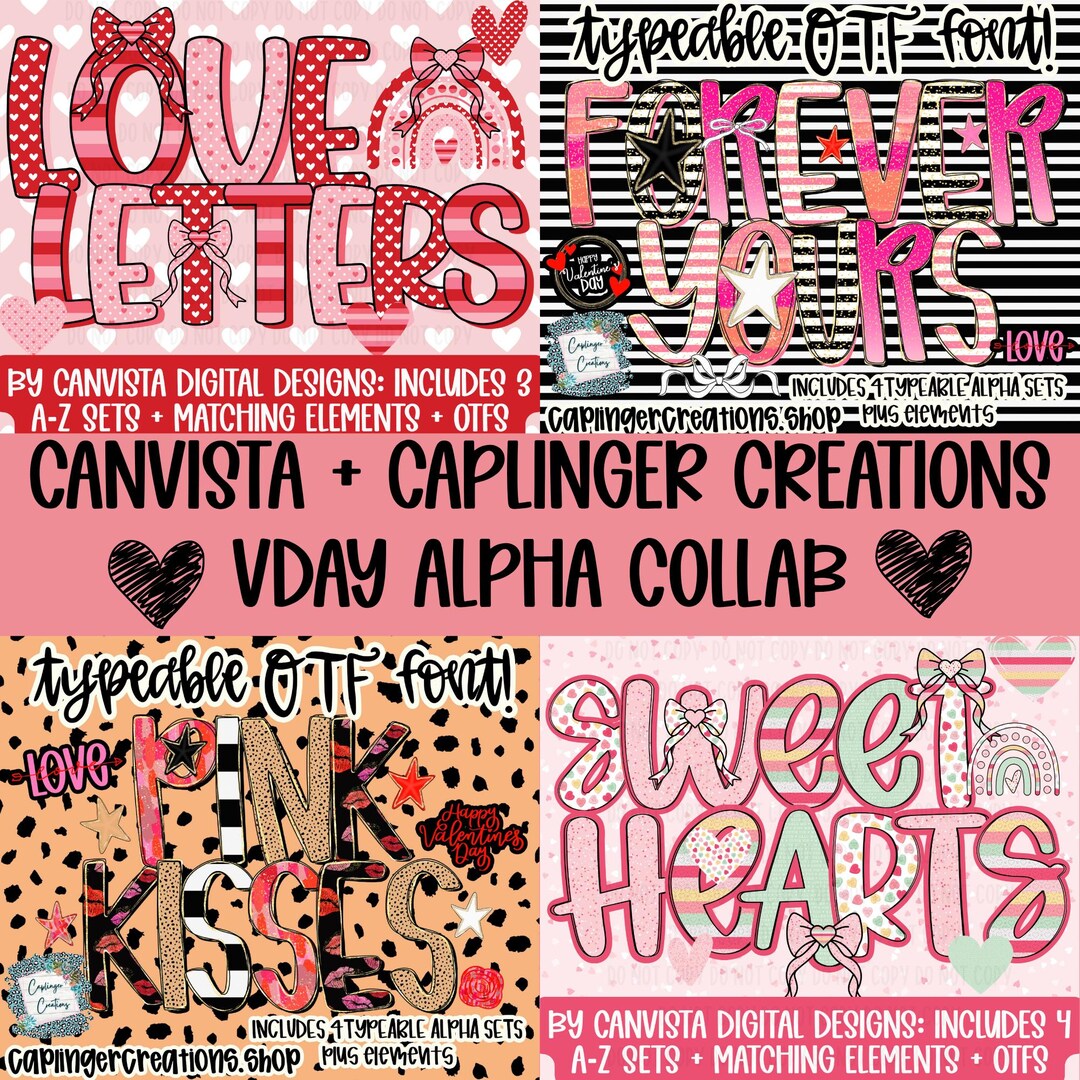 Valentines Day Alphaset Bundle - 4 Alphasets With A-Z PNG Letters ...