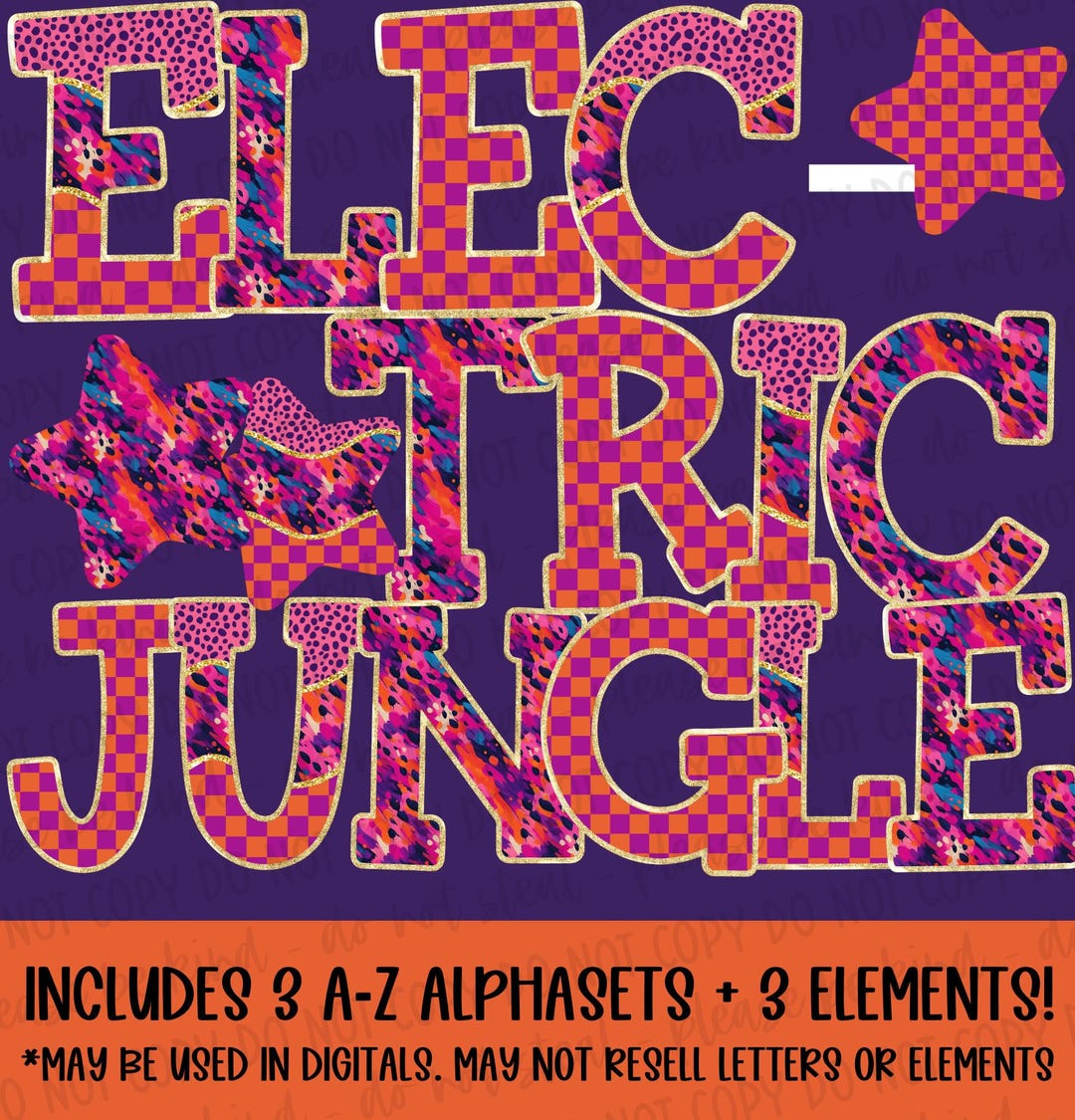 Electric Jungle Alphaset Bundle PNG – 3 A-Z Alphabet Sets + Elements ...