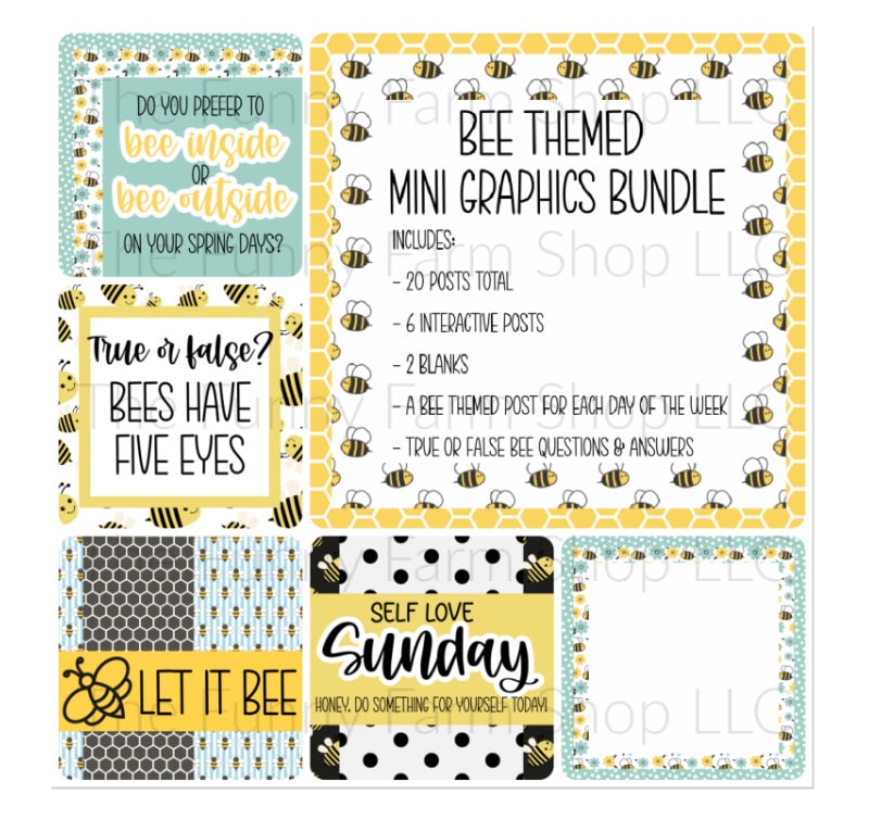 Bee Themed Mini Graphics Bundle Interactive Social Media - Etsy