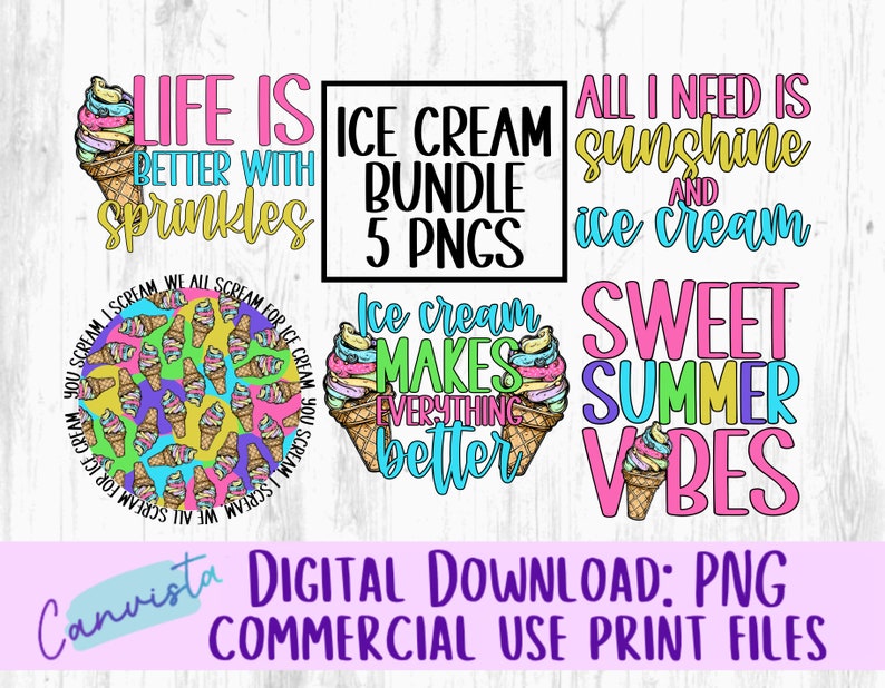 Ice Cream Bundle PNG Files for Sublimation Commercial Use - Etsy