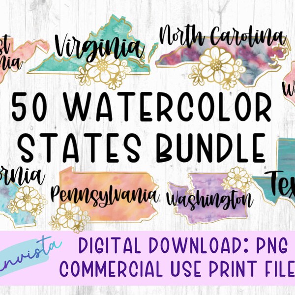 States Watercolor - Etsy