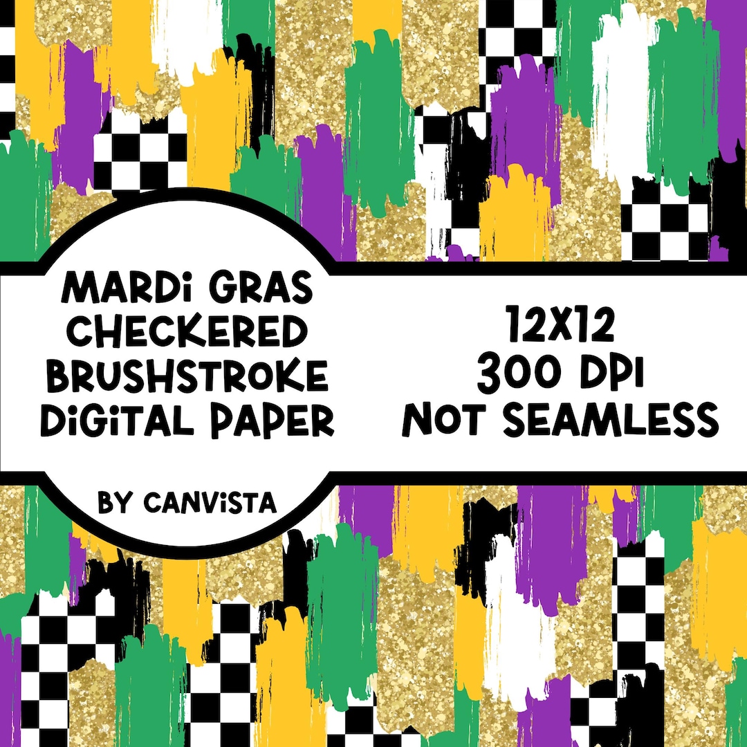 Mardi Gras Checkered Brush Stroke Digital Paper - Mardi Gras Day PNG ...