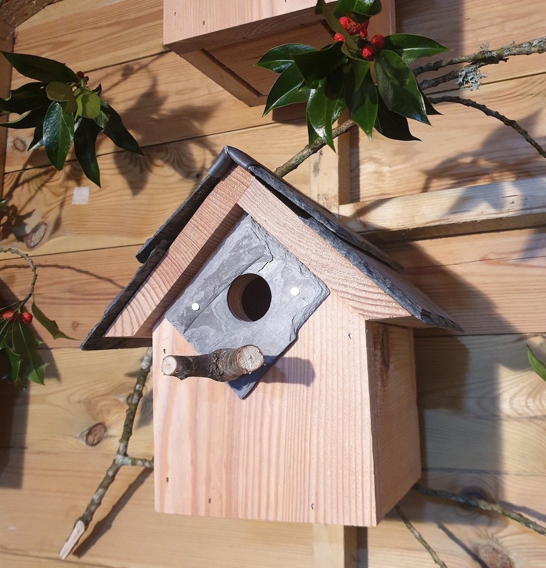 Handmade Welsh Larch Bird House, Slate Roof Nesting Box - Etsy UK