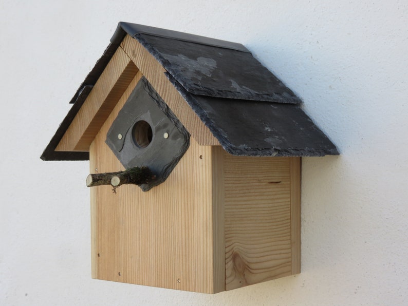 Bird House Nest Box With Welsh Slate Roof Blue Tit Box 25mm Entrance ...