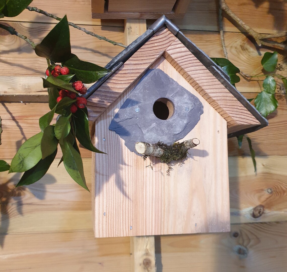 Bird House Nest Box With Welsh Slate Roof Blue Tit Box - Etsy UK