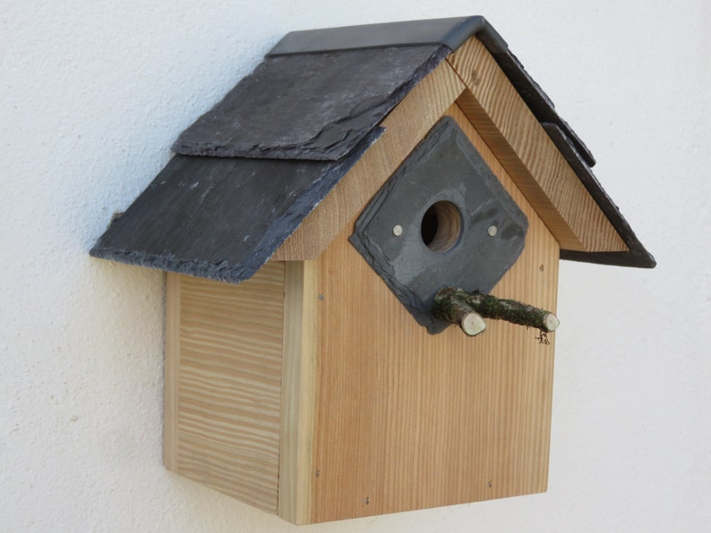 Bird House Nest Box With Welsh Slate Roof Blue Tit Box 25mm Entrance ...