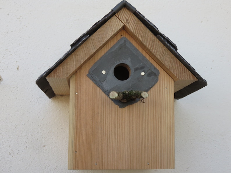 Bird House Nest Box With Welsh Slate Roof Blue Tit Box 25mm Entrance ...