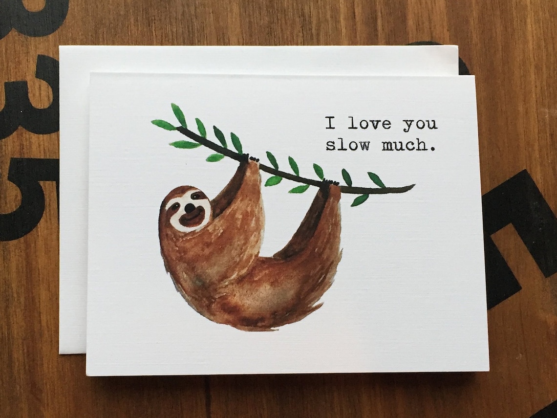 Sloth Love You Card, Watercolor Pun Linen Card - Etsy