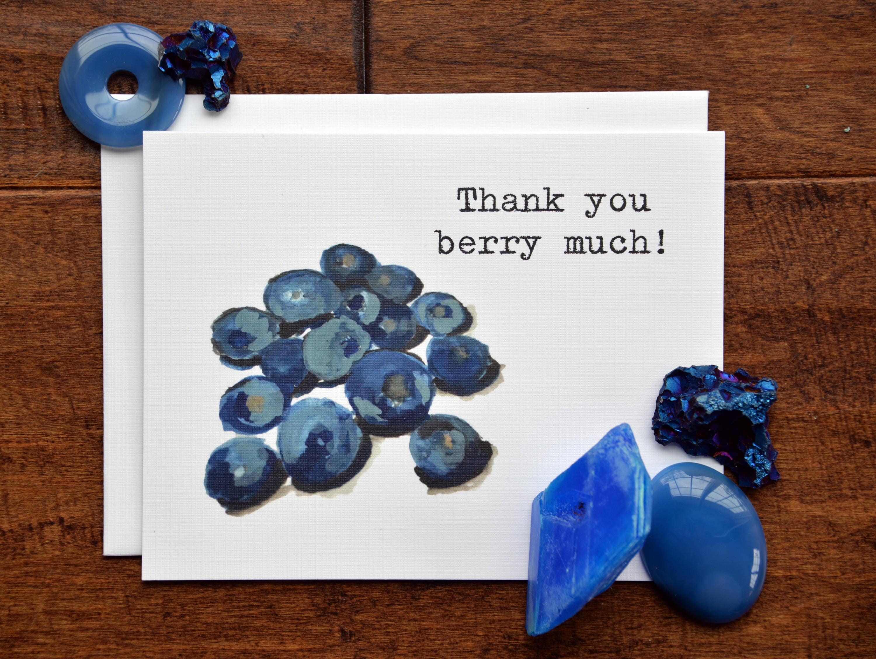 Blueberry Thank You Pun Card, Watercolor Note Card - Etsy