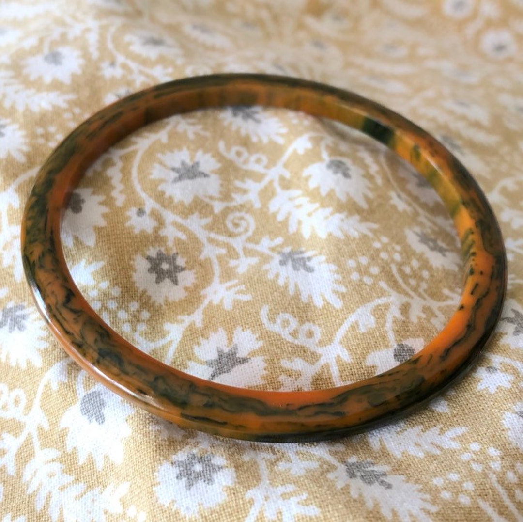 Orange & Green Marbled Bakelite Spacer Bangle Vintage Bakelite Tapered ...