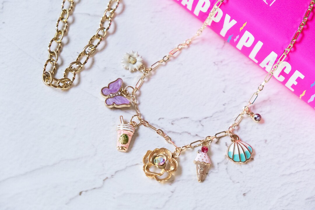 Colorful Charm Necklace •• Summer Love Necklace •• Charm Bar Necklace ...