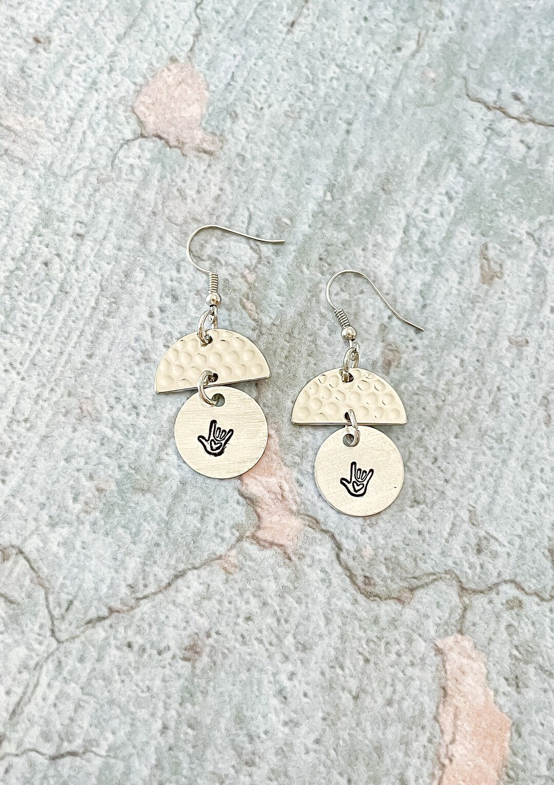 ASL Hammered Earrings Sign Language Love Earrings - Etsy