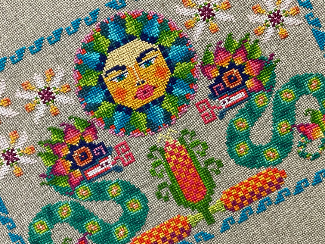 Mayan Cross Stitch Pattern: Cacao, Maize, Sun God (digital Download) - Etsy